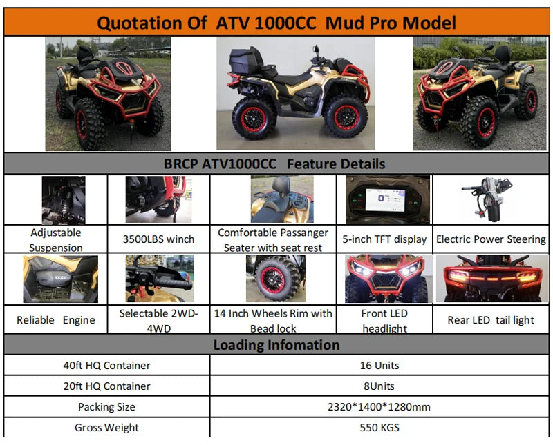 1000cc 4X4 Off-Road Quad ATVs Factory Direct Power Generator Quad Bike – wave-wheel-powersports
